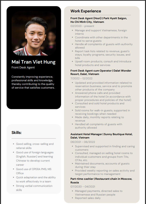Hồ sơ online Tran Viet Hung Mai: Nhân viên, Looking for new opportunity in Sales Executive ...